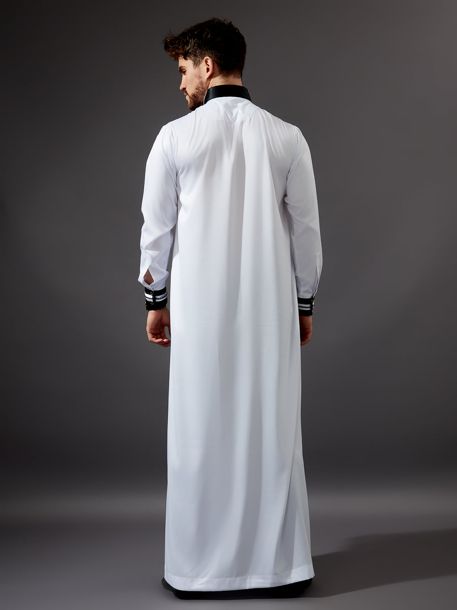 Formal Thobe | Classic White Thobe with Black & White Tuxedo Collar ...