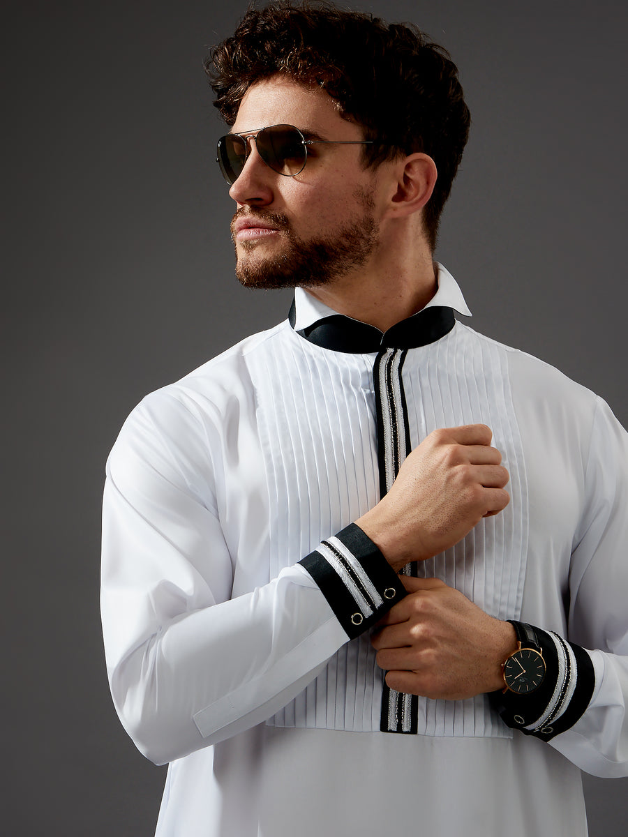 Formal Thobe | Classic White Thobe with Black & White Tuxedo Collar ...