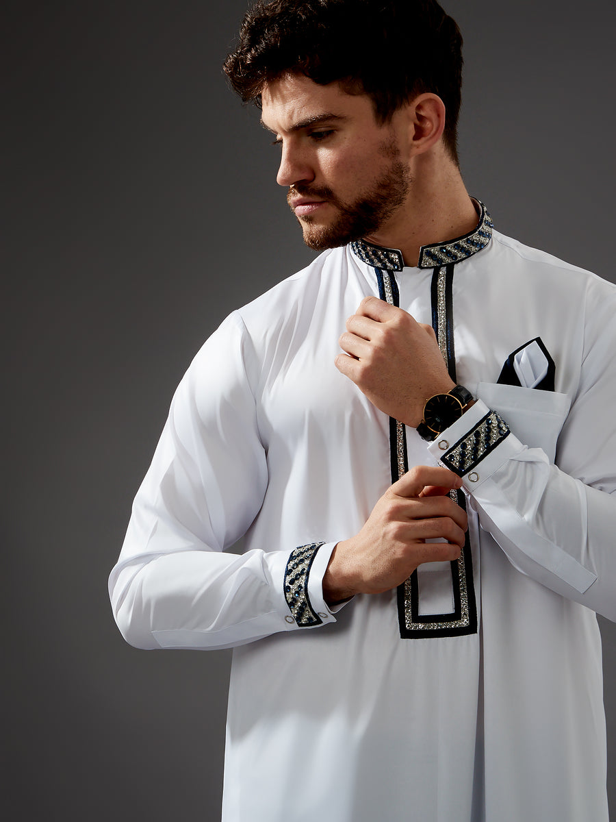Formal Thobe | Smart White Thobe (Jubba) with Modern Embroidery ...