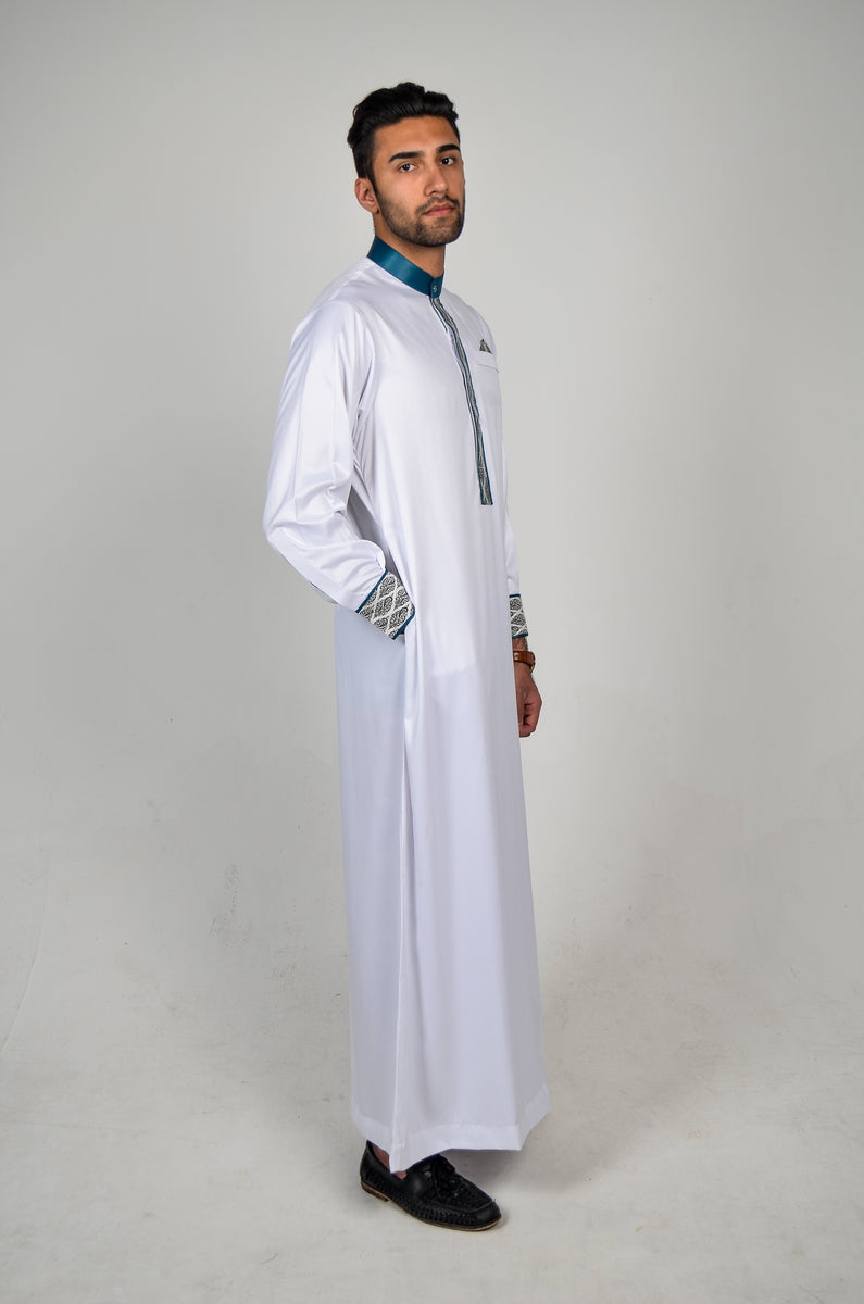 Formal Thobe 18 White / Green – Chenille Boutique - DESIGNER FASHION HOUSE